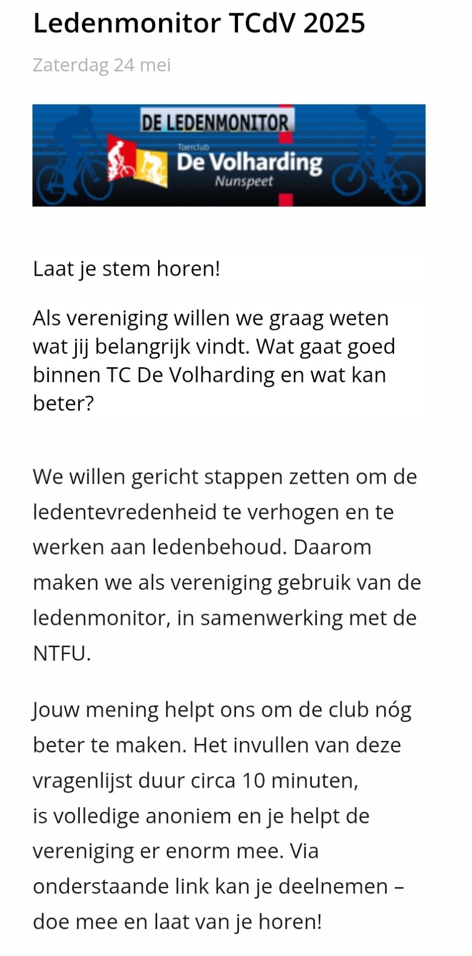 Leden Monitor (update) · Toerclub De Volharding
